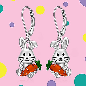 Easter Earrings Bunny Earrings for Women Sterling Silver Dangle Fun Cute Rabbit Hypoallergenic Easter Bunnies Gifts
