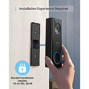 eufy Security, Wi-Fi Video Doorbell, 2K Resolution, No Monthly Fees, Local Storage, Human Detection, with Wi-Fi Chime–Requires Existing Doorbell Wires and Installation Experience, 16-24 VAC, 30 VA