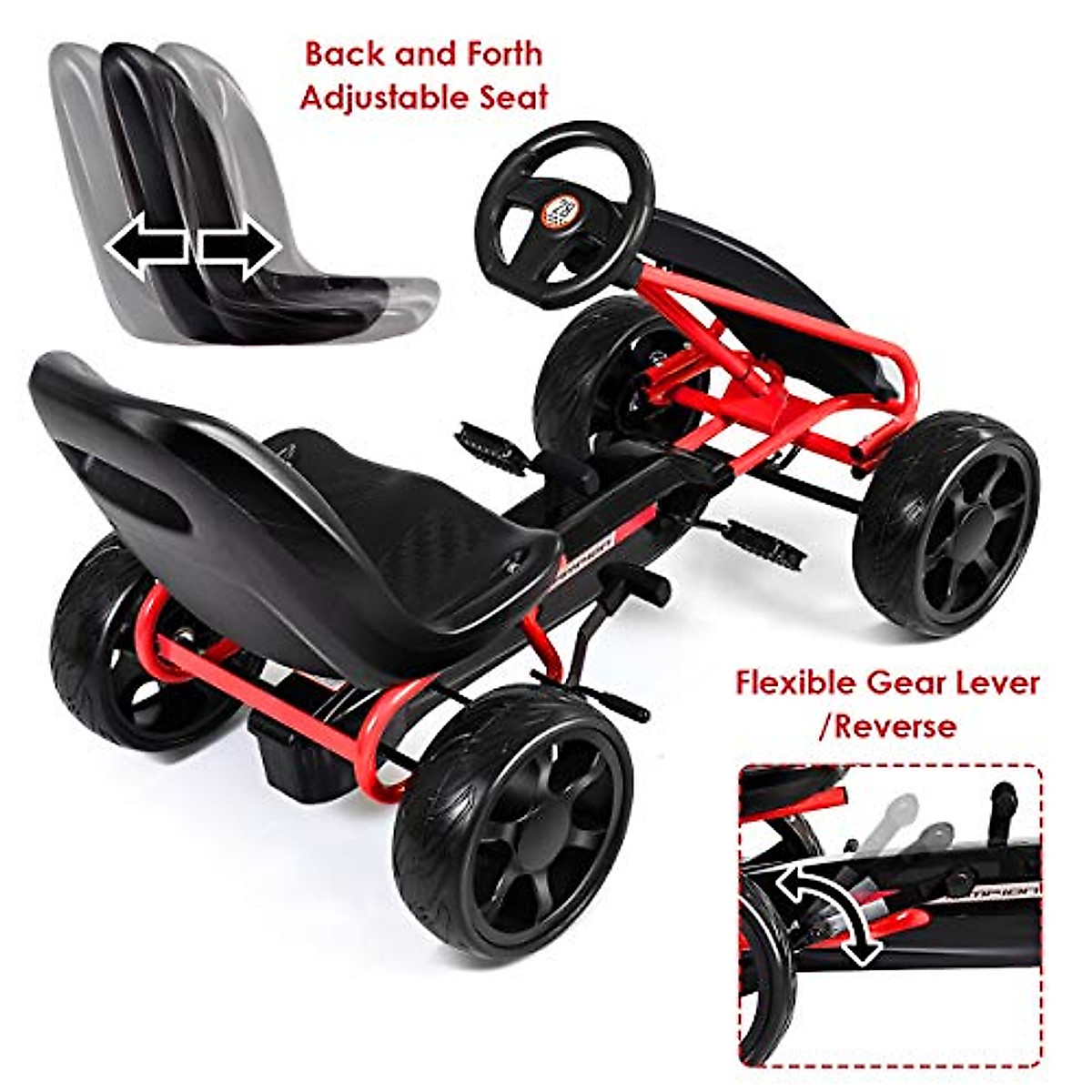 Costzon Pedal Go Kart for Kids, 4 Wheels Pedal Powered Ride on Toy, Outdoor Racer Children's Foot on Riding Car w/Adjustable Seat, Rubber Tires & 2 Brakes for Boys & Girls Age 3 to 8 (Black)