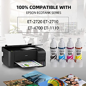 PACITEK Compatible Refill Ink Bottle Replacement for 522 T522 T522120 Use with EcoTank ET-2720 ET-2710 ET-4700 Printer (2Black, 1Cyan, 1Magenta, 1Yellow)