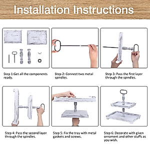 YGEOMER Wooden Tiered Tray for Farmhouse Kitchen, Living Room Centerpiece, Coffee Table Decor, Two Tier White Tray with Handle for Holiday Decoration, Christmas, Easter (Decors Not Included)