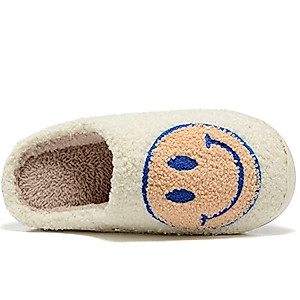 Women Men Retro Fuzzy Face Slippers Retro Soft Fluffy Warm Home Non-Slip Couple Style Casual Smiley Face Slippers Soft Memory Foam Fuzzy Slides Indoor Outdoor Anti-Skid Warm Cozy Foam Slide