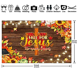 Swepuck 96x60inch Fall for Jesus Backdrop He Never Leaves Photography Background Autumn Thanksgiving Party Decoration Maple Leaves Pumpkin Friendsgiving Photo Banner