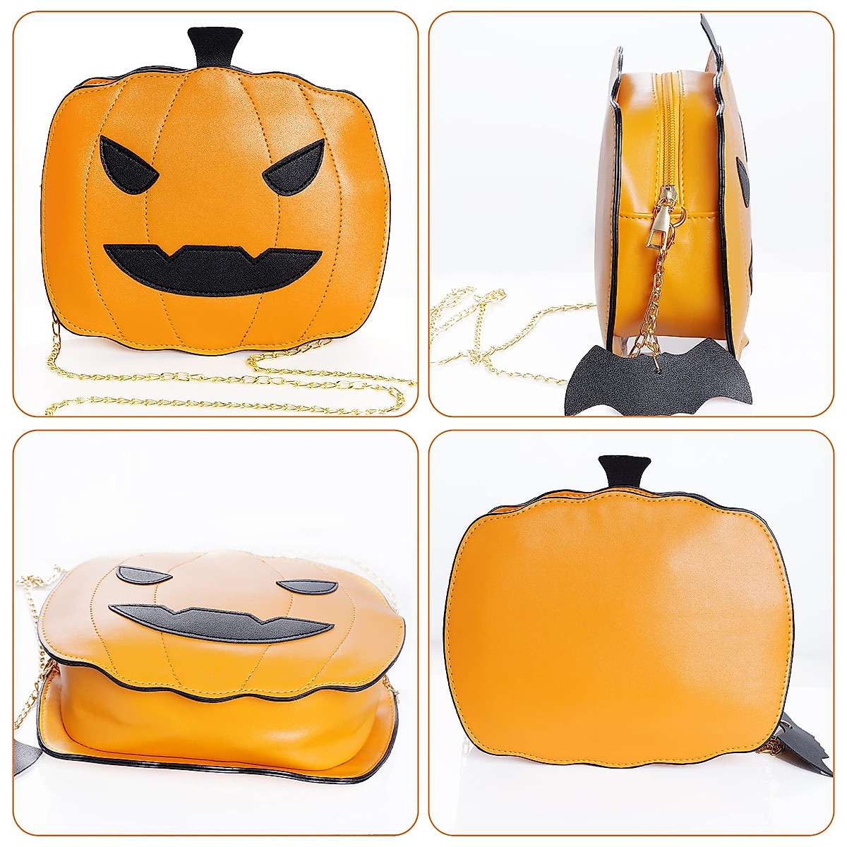 Miayon Halloween Pumpkin Purse Pumpkin Shoulder Bag Crossbody Bag Bat Ornament Pumpkin PU Bag for Women Girl(Orange)