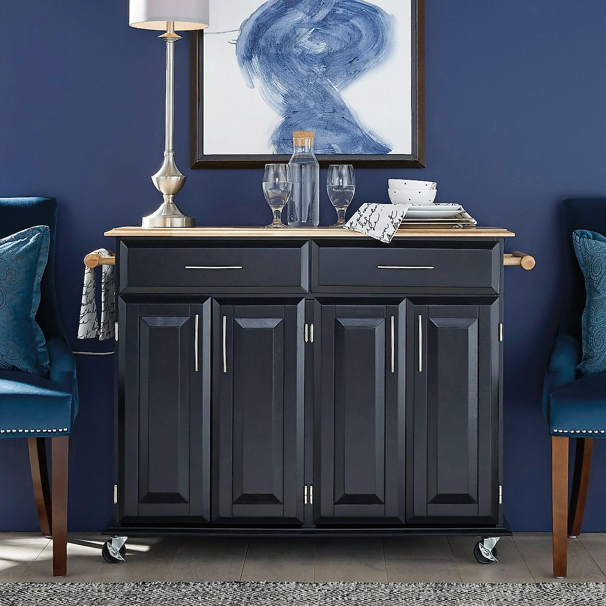 Homestyles Kitchen Cart with Storage Dolly Madison, 48.25 Inches Wide, Black