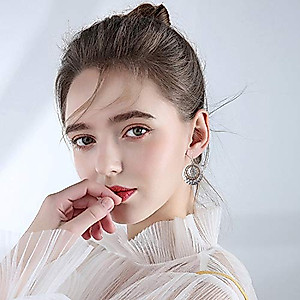 D.Rosse Handmade Ethnic Boho Retro Gold Matte Small Round Circle Dangle Drop Earrings Vintage Silver Hoop Hook Earrings for Women Statement Jewelry (Silver)