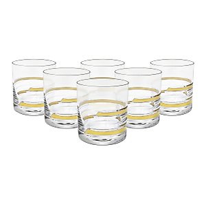 Glazze Crystal Set of 6 Handcrafted Old-Fashioned Whiskey Glasses with Real Gold Wide-Rimmed Detailing, Unique Luxurious Gift for Men and Women - For Whisky & More