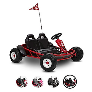 Radio Flyer Ultimate 24 Volt Electric Go-Kart for Kids Ages 3-8, 2-Seater, Red