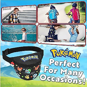 Pokemon Bag Kids Bum Bag Boys Girls Bags Travel School Festival Lightweight Adjustable Fanny Pack Waist Bags Zipped Pocket Pikachu Pokemon Gifts for Boys