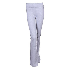 T Party Thick Cotton Yoga Pants with Fold Over Waistband, Large, Heather Gray