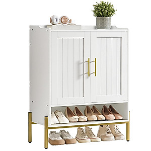 HOOBRO Shoe Cabinet, 5-Tier Shoe Storage Cabinet, Shoe Cabinet Storage for Entryway, Shoe Organizer Cabinet with 3 Adjustable Shelves for Hallway, Living Room, Gold and White DW41SC01