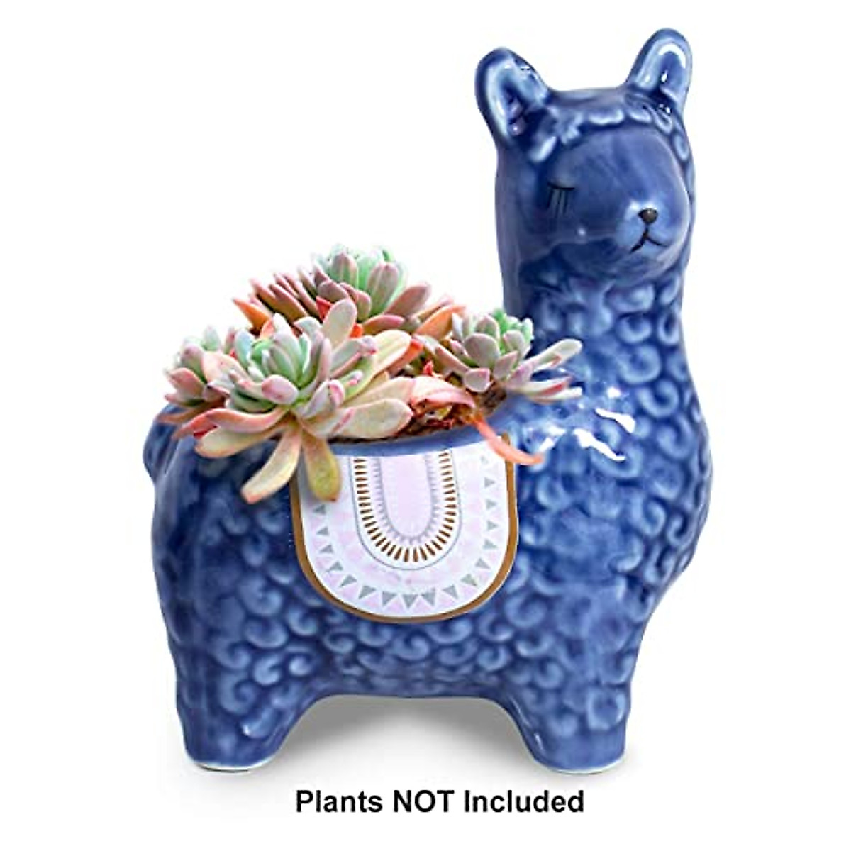 Dahlia Cute Llama Ceramic Succulent Planter/Plant Pot/Flower Pot/Bonsai Pot, Blue