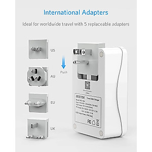 BESTEK International Travel Adapter, 3000W Converter Travel Adapter for Hair Dryer, Curling Iron USB Travel Wall Charger with Worldwide Wall Plugs for US, UK, AU, EU and Asia (PD30W,1004, White)