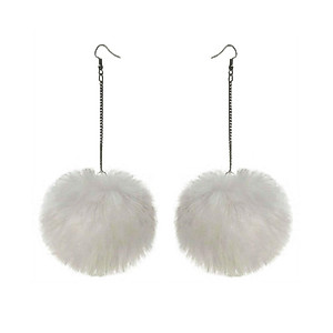 Pom Pom Earrings Colorful Faux Fur Fluffy Ball Earrings Handmade Soft Plush Pom Pom Dangle Drop Earring for Women Winter Jewelry-white