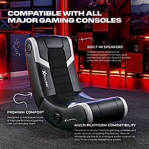 X Rocker Eclipse Video Gaming Floor Chair, Headrest Mounted Speakers, 2.0 Bluetooth, Wireless, 5110301, 31" x 27.5" x 16.5", Black and Silver
