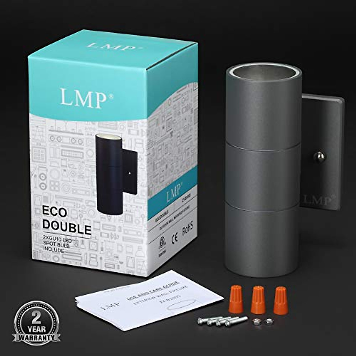 LMP Modern Outdoor Wall Light in 2 Lights Porch Light Patio Light with Black Aluminum Finish for Decoration,Garage 4Pcak Gray