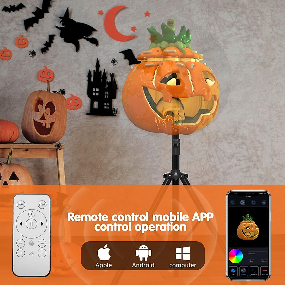 Large 3D Holographic Projector 3D Hologram Fan, LED Hologram Fan Advertising Display Machine 3D Desktop Stereo Display with Audio for Christmas Halloween Party Home Decor 41.5cm/16.3inch