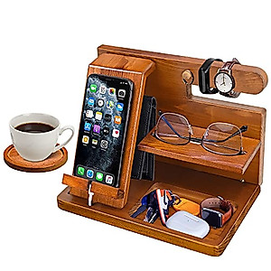 Phone Docking Station Wood Docking Station, Valentine's Day Gift for Men Nightstand Organizer, Men Gift Cell Phone Stand Watch Stand, Nightstand Organizer for Men, Gift for Boyfriend, Husband, Dad