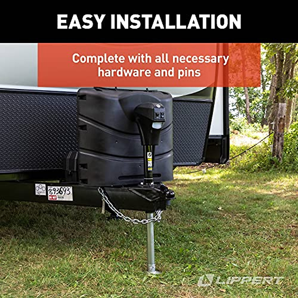 Lippert Power Tongue Jack Electric Trailer A-Frame, 3,500 lbs. 18-Inch Stroke, 5.4-Inch Foot Pad, Durable Textured Casing, Emergency Manual Crank Override, 10.75" Retracted, 28.75" Extended - 285318