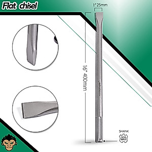 Monkey King Bar -Sds Max Bits 16" SDS Chisel Set-3pcs Masonry Drill Bits Set Suitable with All Brand of Sds Max Hammer Drills- Sds Max Chisel- Point Chisel, Scaling Chisel, Flat Chisel