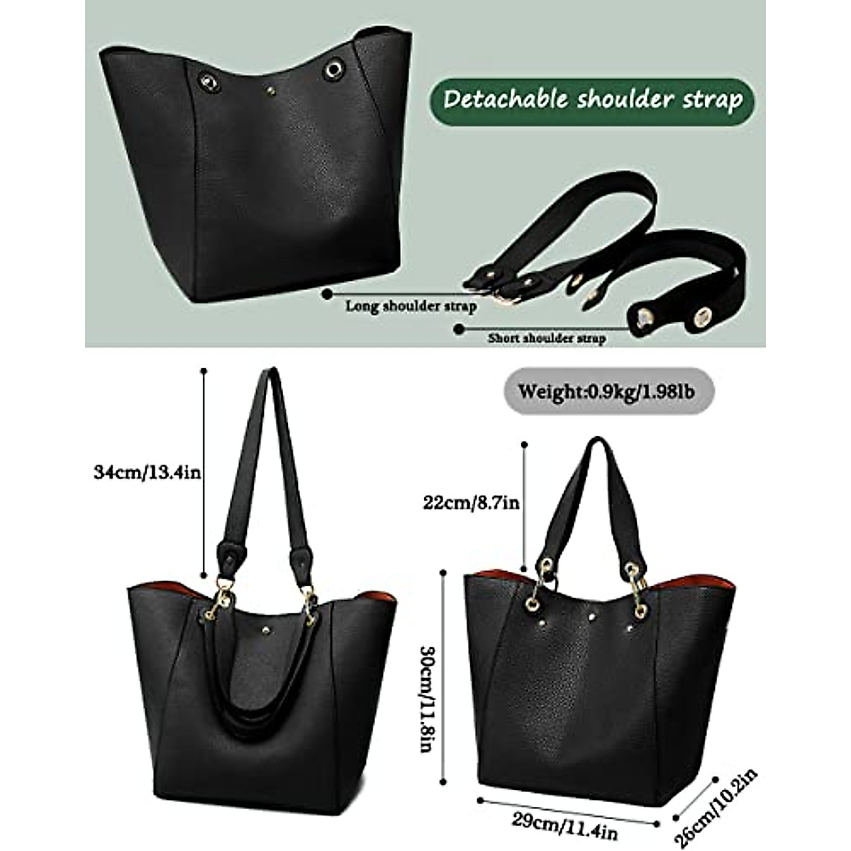 ALIDIA Tote Handbags for Women Large Capacity Bags Waterproof Faux Leather Crossbody Travel Purse Work Satchel Shoulder Bags,Black