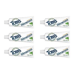 Tom's of Maine Travel Size Anticavity Fresh Mint Toothpaste, 3 oz. 6-Pack (Packaging May Vary)
