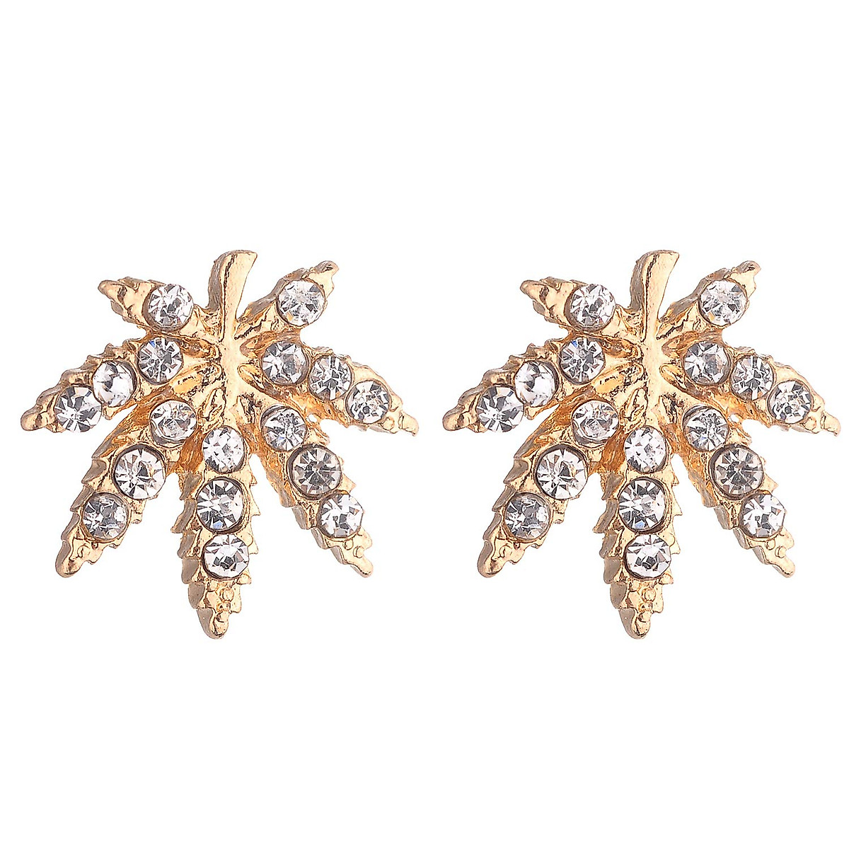 Lux Accessories Marijuana Leaf Pave Crystal 420 Weed Pot Stud Earrings