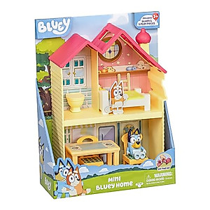 Bluey Mini Home Playset | Compact House Playset with Carry Handle | Three Different Rooms | Kitchen, Bedroom and Bathroom | Includes Figure with 5 Play Pieces