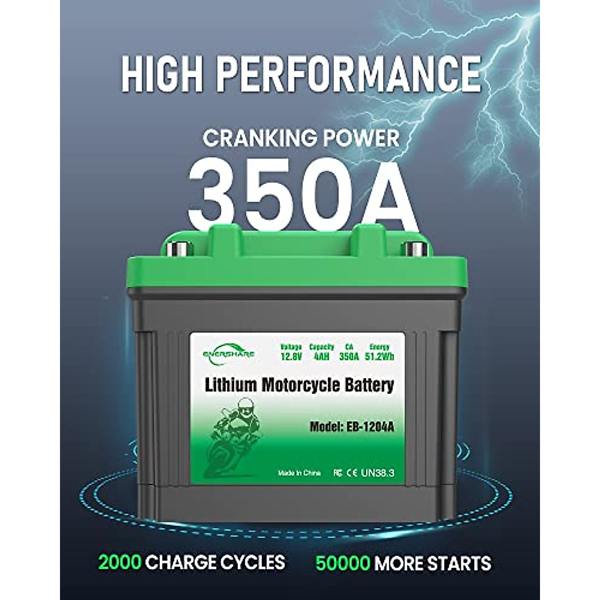 ENERSHARE Lithium Motorcycle Battery, 12V 400A Replaces YTX9-BS Lightweight Powersport Battery,for Motorcycle, ATV, Scooter, Dirt Bike, Snowmobile, Personal Watercraft, Lawn Mower