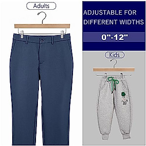 Amber Home 10 Pack Natural Wooden Pants Skirts Hangers, Solid Wood Trousers Bottom Hanger with 2-Adjustable Clips, Clip Hangers for Slacks, Jeans, Shorts (Natural, 10 Pack)
