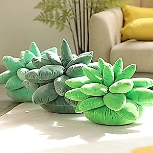 JIFOVER 3D Succulents Pillow-Cute Pillows-17.7in Cute Succulents Stuffed Plush Cactus Throw Pillows for Green Lovers Soft Plant Leaf Shaped Decorative Pillows (10in/Dark Green)