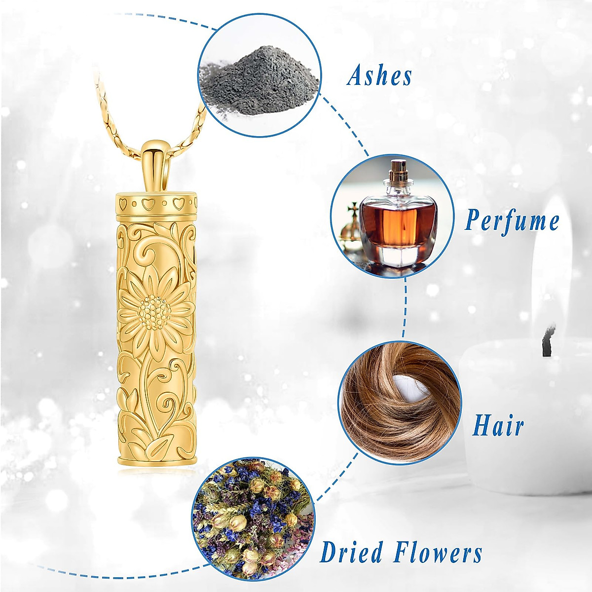 QGJNSGC Cylinder Urn Necklace for Ashes for Women Men Sunflower Cremation Jewelry Vial Memorial Pendant