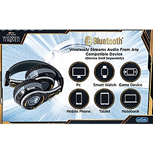 eKids Black Panther Wakanda Forever Bluetooth Headphones, Wireless Headphones with Microphone Includes Aux Cord, Volume Reduced Kids Foldable Headphones for School, Home, or Travel