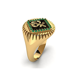 RATNAVALI ARTS Yellow Gold Plated Poseidon Greek God of The Sea Trident Ring (Emerald, 10)