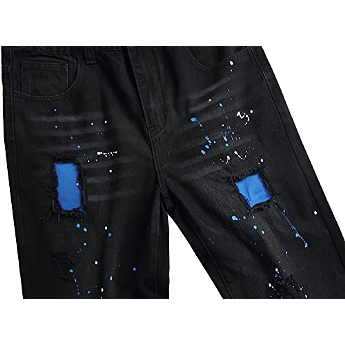 QIMYUM Mens Ripped Jeans, Distressed Destroyed Slim Fit Straight Leg Denim Pants (34, Black040)