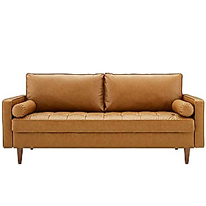 Modway Valour Vegan Leather Tufted Sofa, Tan
