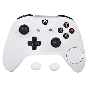 Antil-Slip Silicone Controller Cover Protective Case for Xbox One S Slim/Xbox One X Controller Soft Cover Skin with 2 Thumb Grip(White)