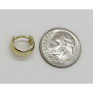 Tiny 14K Gold Wide Hinged Huggie Hoop Earrings .40 in (10mm) (6mm Wide) (Yellow Gold)