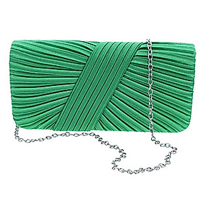 Satin Evening Purse With Pleated Design-Green