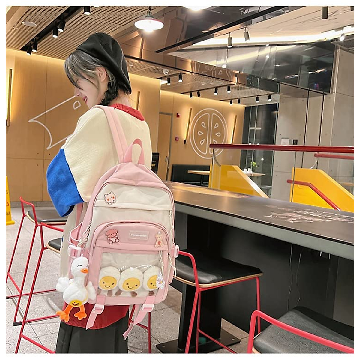 HOKMAH Aesthetic Cute Back To School Travel Backpacks, Bookbag Boys Girls Backpack, Fashion School College Students Backpack Durable (Pink)