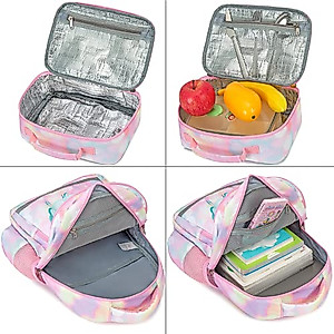 YCBB Kids Backpacks for Girls Rainbow Princess School Backpack Set with Lunch Tote Bag Lightweight Waterproof Girl School Backpack
