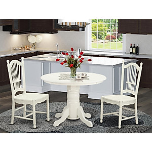 East West Furniture SHDO3-WHI-W 3 Piece Kitchen Table Set for Small Spaces Contains a Round Dining Room Table with Pedestal and 2 Dining Chairs, 42x42 Inch, Linen White