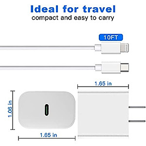 iPhone Fast Charger 10 FT [Apple MFi Certified] 2 Pack PD 20W USB C Charger Block with 10FT Long Type C Lightning Cable for iPhone 14 13 12 11 XS XR X 8 iPad,White