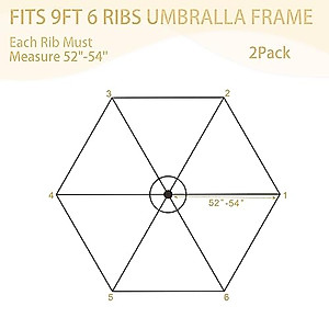 Sunshine Outdoor 9ft with 6 Ribs Patio Umbrella Replacement Canopy Market Umbrella Top Outdoor Umbrella Canopy Black & White(2pcs/package)