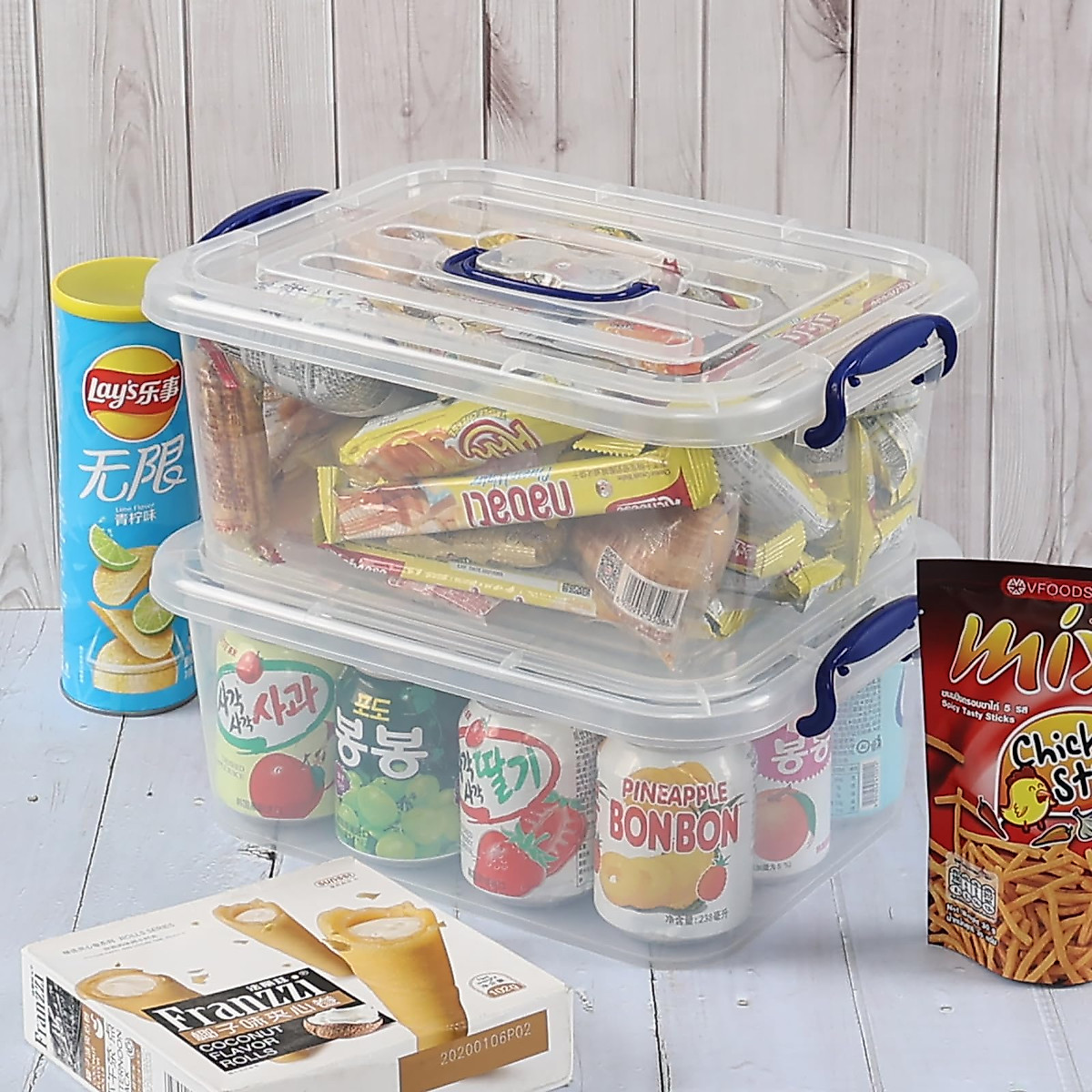 Xeabia 8 Quart Plastic Latching Boxes with Handles, Clear Storage Tote with Lids, 2 Packs