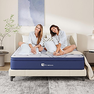 Avenco Mattress King, 12 Inch King Mattress Hybrid, Medium Firm King Mattress in a Box for Pressure Relief and Sound Sleep, Wrapped Coils and CertiPUR-US Foam, Soft Breathable Fabric