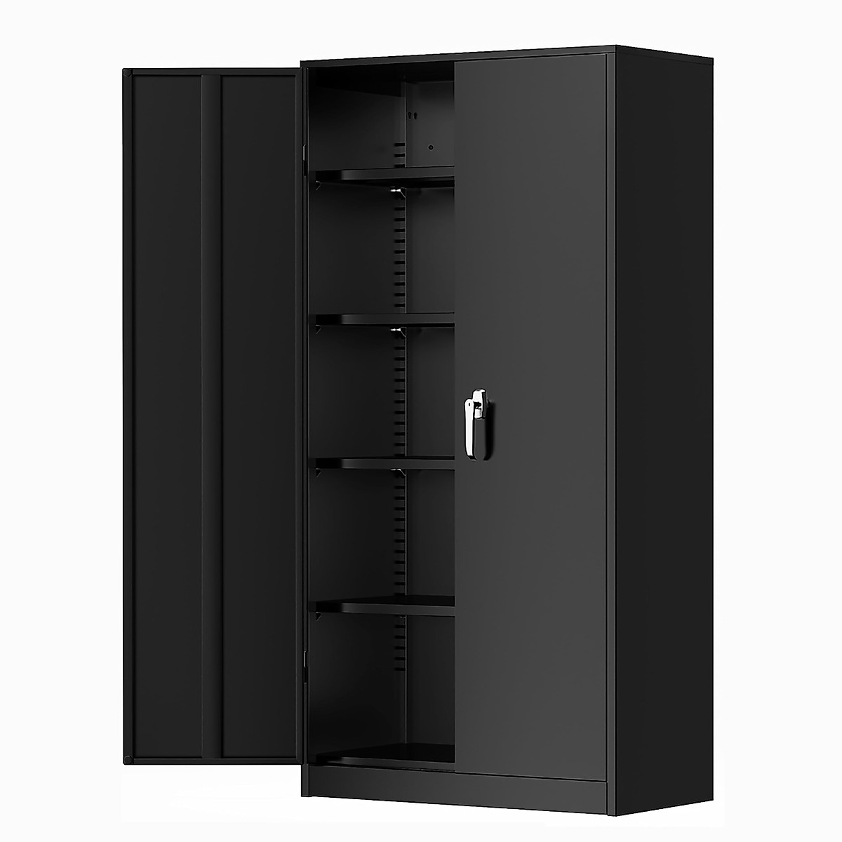 Greenvelly Metal Storage Cabinet, 72” Black Locking Storage Cabinets for Home Office Steel Filing Cabinet with Doors and Adjustable Shelves, Lockable Metal Tool Storage Cabinet for Garage, Business