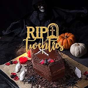 Gold Glitter Rip Twenties Cake Topper, Death to My Twenties/Rip to My Twenties Cake Decorations, Old English Themed 30th Birthday Party Decorations