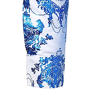 ZEROYAA Men's Luxury Shiny Design Slim Fit Long Sleeve Button up Dress Shirts ZZCL47 White Royal X Large