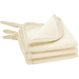 S&T INC. Exfoliating Washcloths, Dual Sided for Face and Body Scrub Towel, 9.9 Inch x 9.9 Inch, Cream, 3 Pack